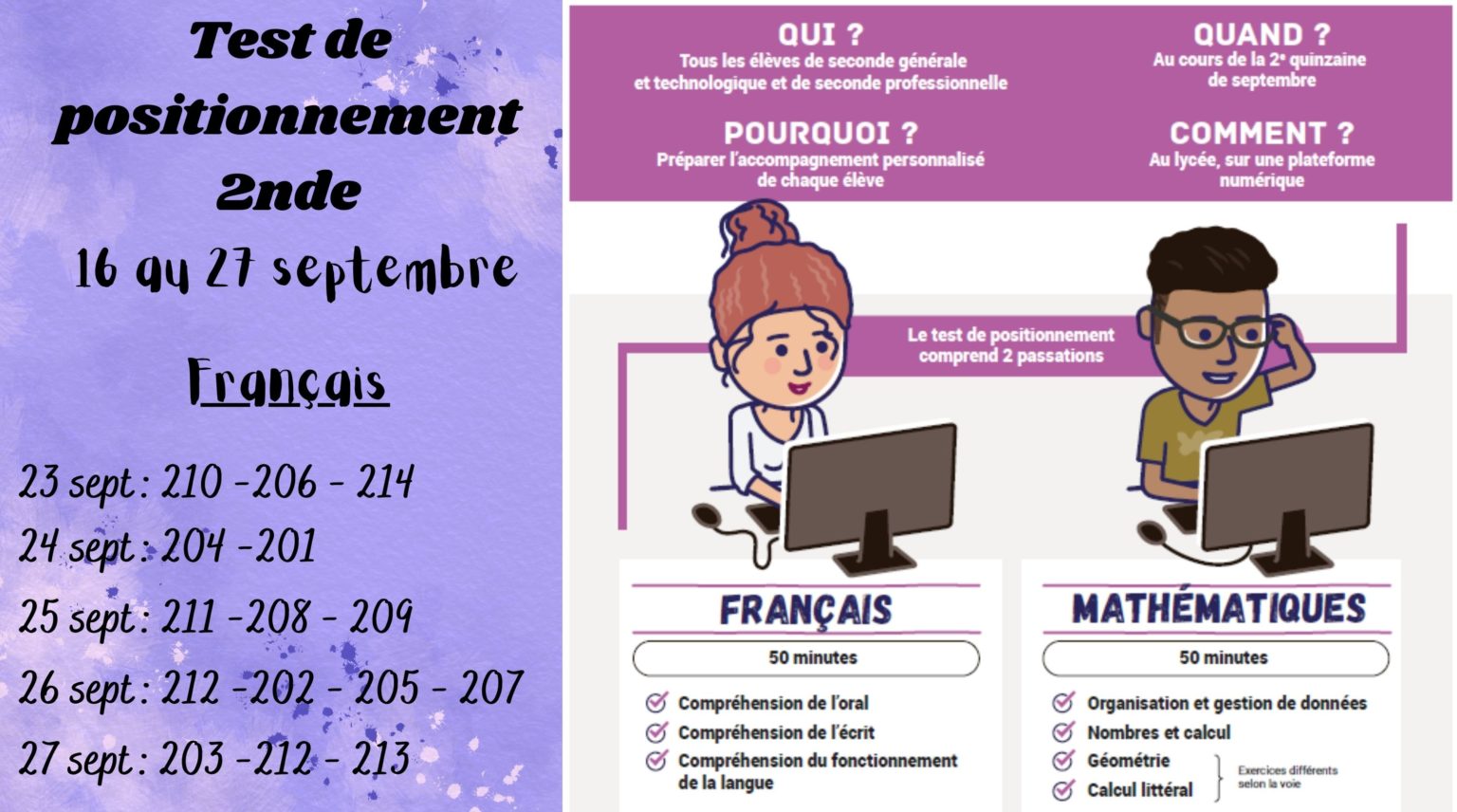 Tests de positionnement Mathématiques et français en seconde - Lycée W ...